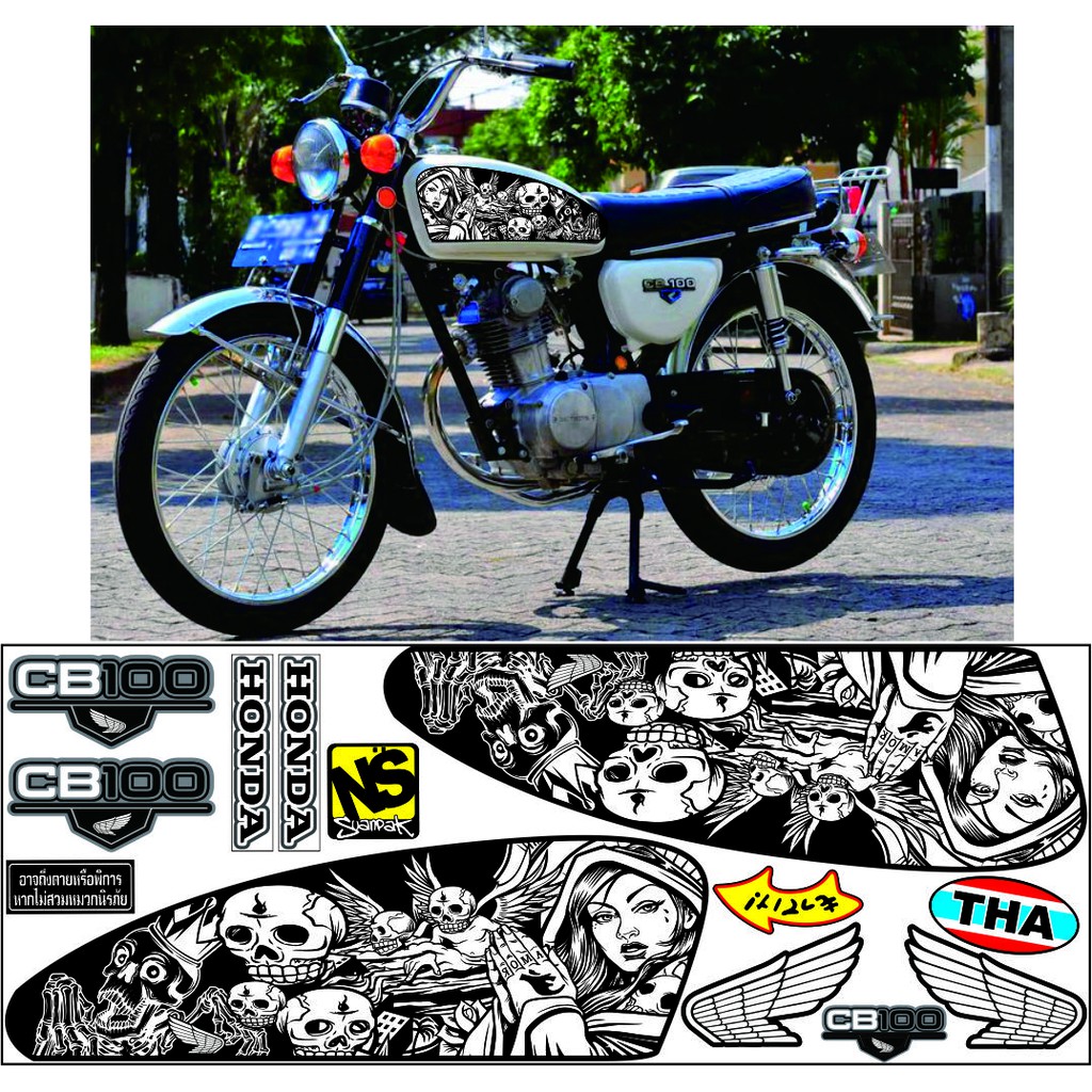 Jual STICKER ALL HONDA CB 100 HITAM PUTIH AMOR SKULL STRIPING | Shopee ...