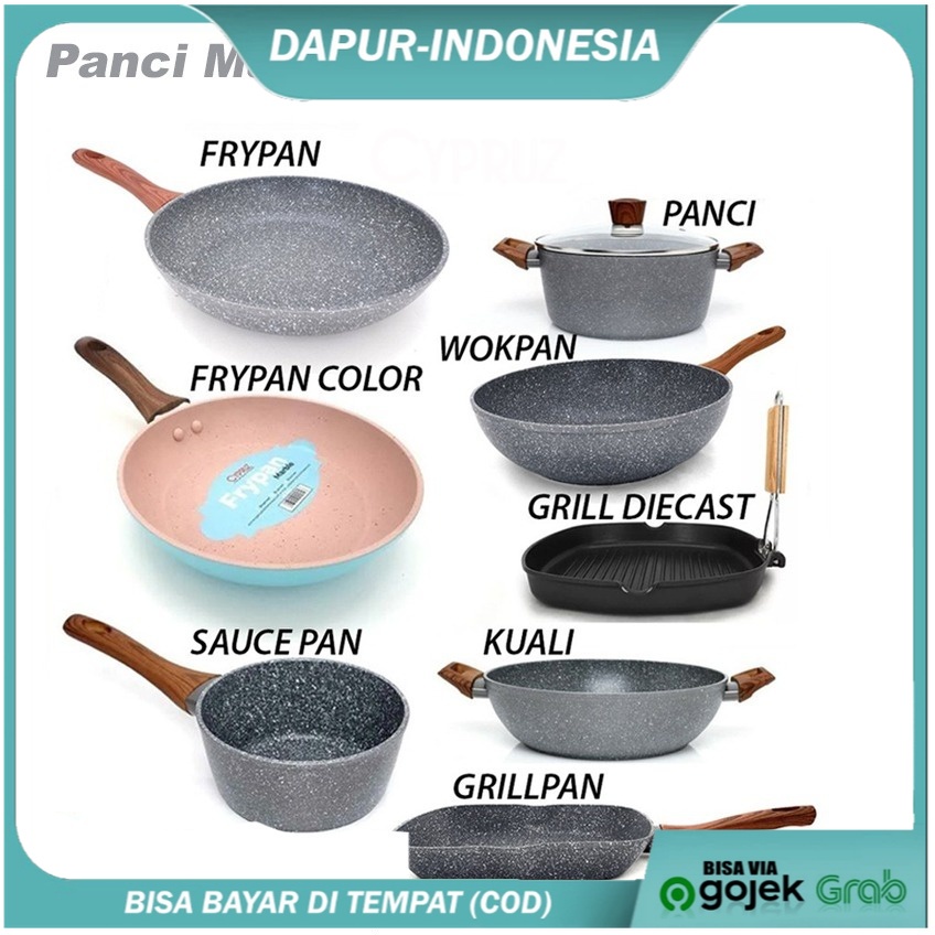 Jual Panci Marble Fry Pan Wok Pan Sauce Pan Grilled Pan Kuali Panci Gagang Kayu Bisa Induksi NEW ...