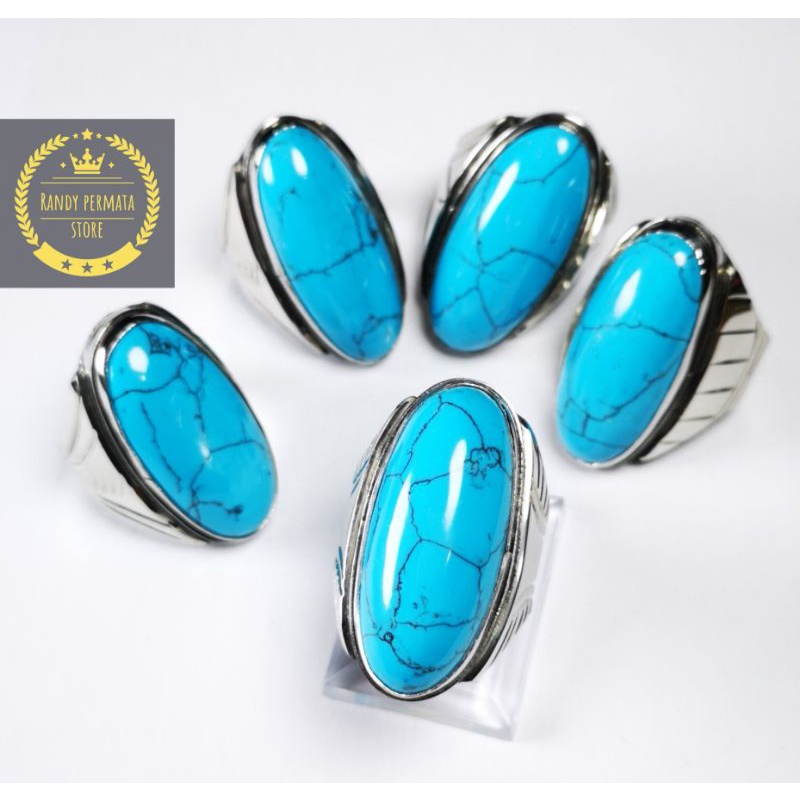 Jual Batu Akik Pirus Biru / Turqoise Model Pandan Ring Stainles Antik ...