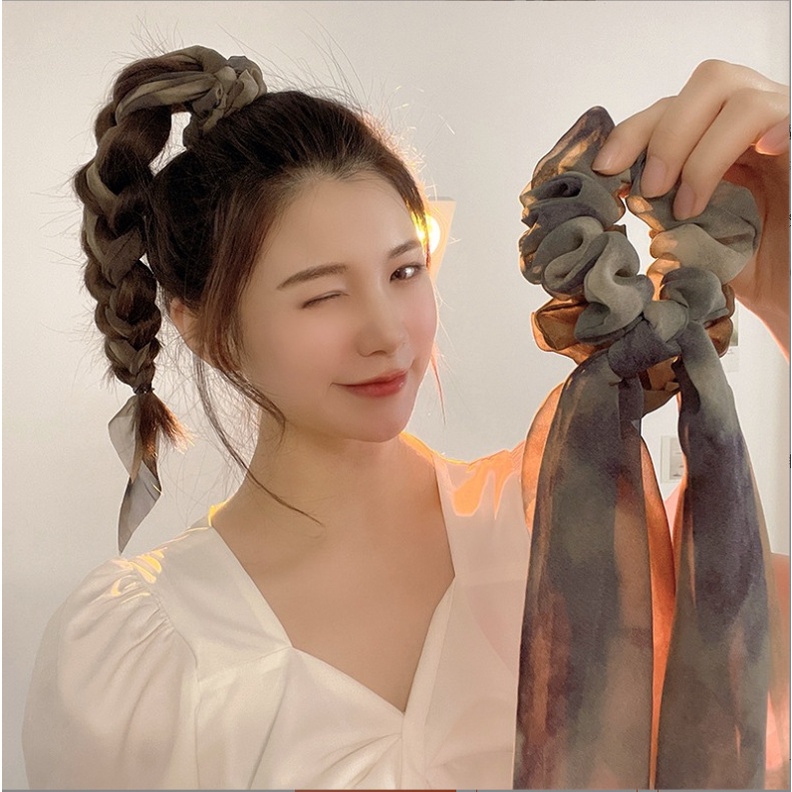 Jual AC016 Ikat Rambut Satin Model Pita Korea Karet Rambut Bening ...