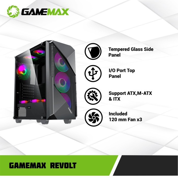 Jual Gamemax Casing CPU Revolt ATX ARGB Gaming PC Case with PWM and ...