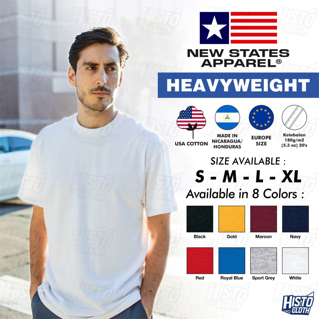 Jual Kaos Polos NSA Heavyweight 5400 New States Apparel Heavy EURO Size ...
