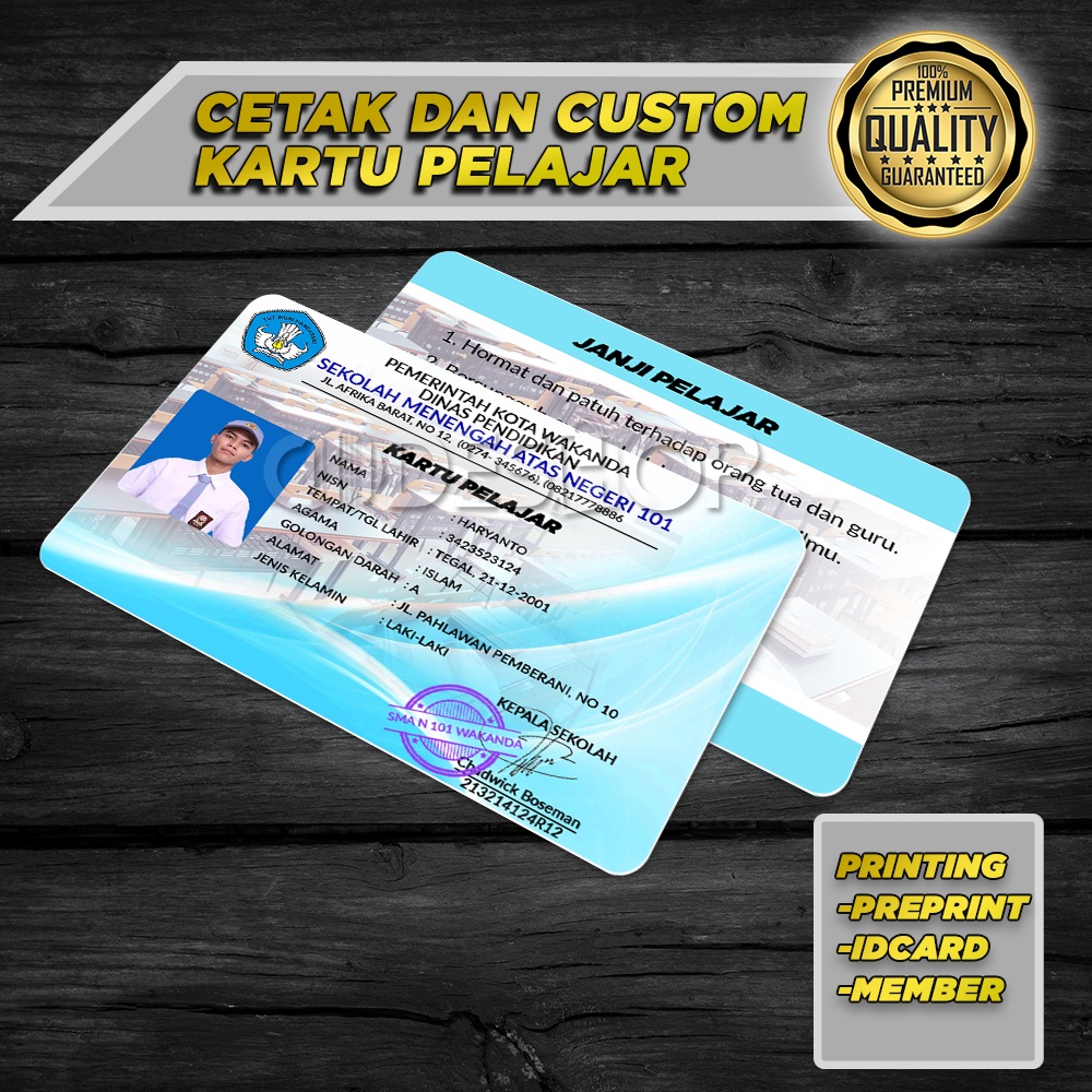 Jual Cetak Pre-Printed Custom PVC Member ID Card Kartu Pelajar | Shopee ...