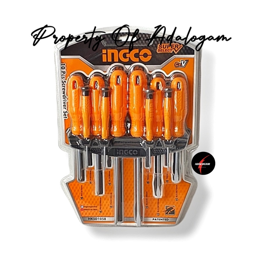 Jual INGCO Obeng Set 10 Pcs Gagang Fiber - Screwdriver Super Select CRV ...