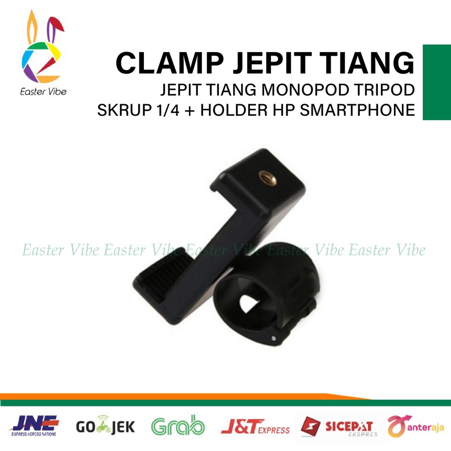 Jual CLAMP JEPIT TIANG MONOPOD TRIPOD SKRUP 1/4 + HOLDER HP SMARTPHONE ...