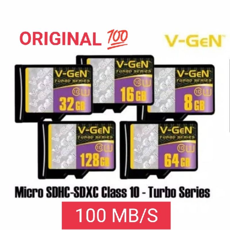 Jual Memory Vgen Class 10 100mbps Turbo Series 8GB 16GB 32GB 64GB 128GB ...
