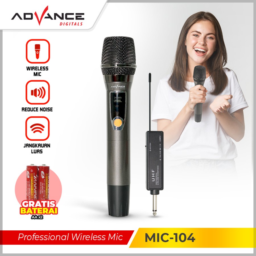 Jual Mic Wireless Single advance Mic-104 Mic Profesional UHF Wireless ...