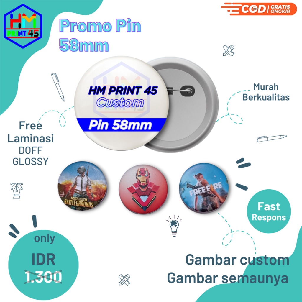 Jual Cetak Pin Peniti Custom 58 mm Hitam termurah / Pin Peniti Custom ...