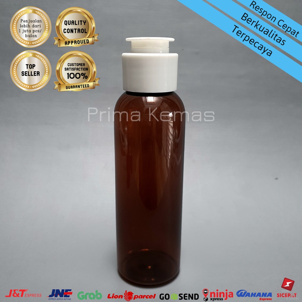 Jual Botol Fliptop 100 ml - botol kosmetik 100 ml - botol skincare Pet 100 ml Coklat Fliptop T02 ...