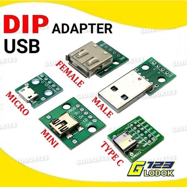 Jual DIP Adapter USB Micro Mini Female Male Converter PCB 2.54mm Type A ...