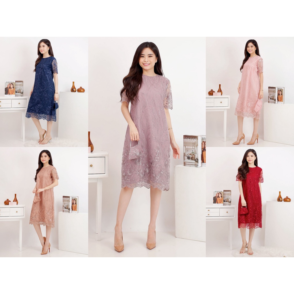 Jual Midi Dress Pesta Kondangan Brukat Tile LILI / Dres Brokat Tulle Tille Bordir | Shopee Indonesia
