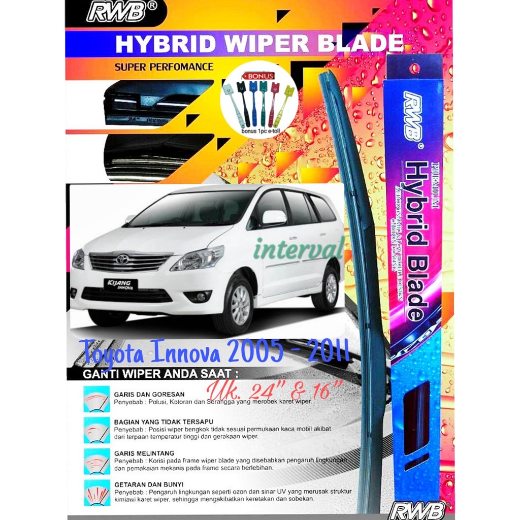 Jual Wiper Depan Hybird Blade RWB Mobil Toyota Innova 2005 - 2011 Pembersih Kaca Depan Wiper ...