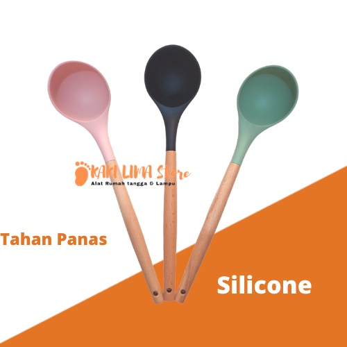 Jual Sendok Kuah Sup Sop Silikon Gagang Kayu | Shopee Indonesia
