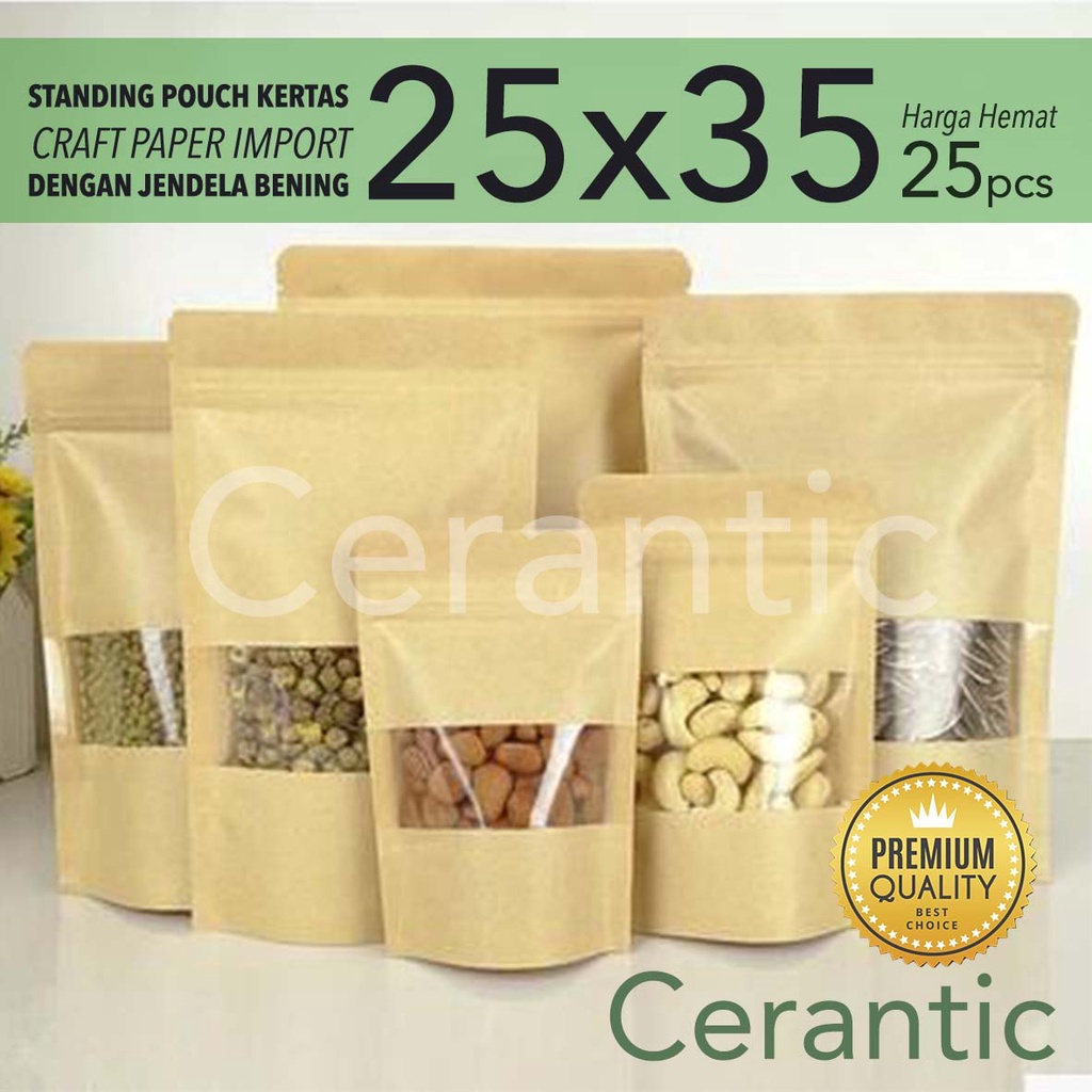 Jual Kemasan Kantong Kertas Paper Kraft Standing Pouch Zip 25 pcs ...