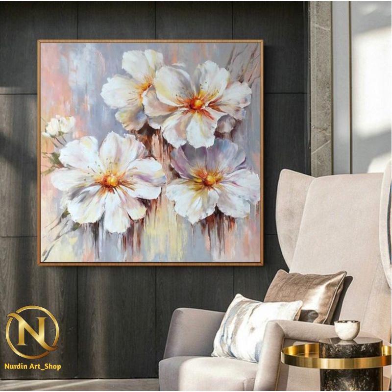 Jual lukisan bunga modern minimalis 80x80 plus Frame | Shopee Indonesia