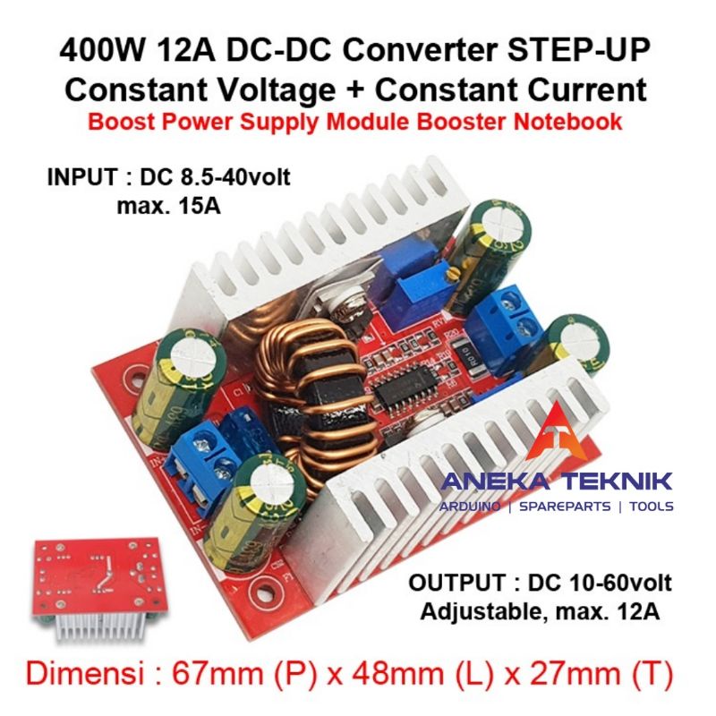 Jual 400W 12A DC-DC Converter STEP UP Constant Voltage & Current ...