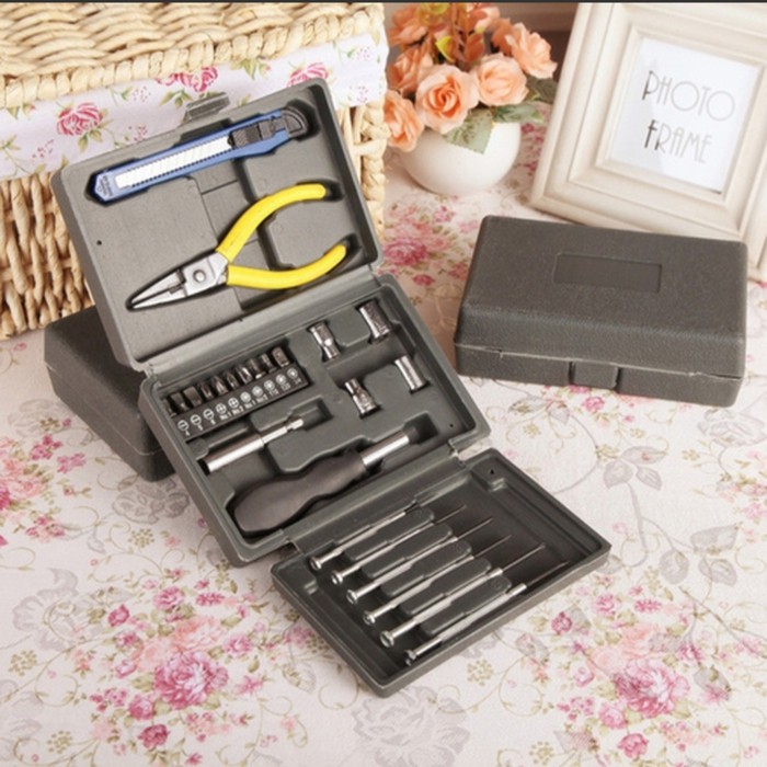 Jual Tool Kit 24in1 Alat Tukang Hardware Set Toolbox Box Obeng Cutter ...