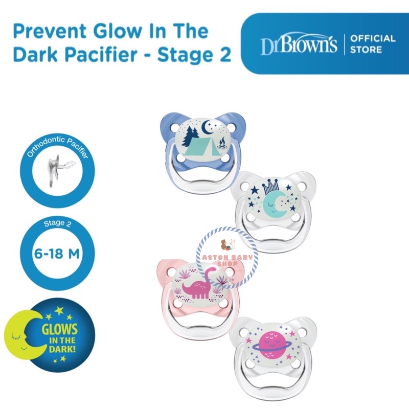 Jual Dr Brown Prevent Glow in the Dark Pacifier Stage 1 Stage 2 Kompeng ...