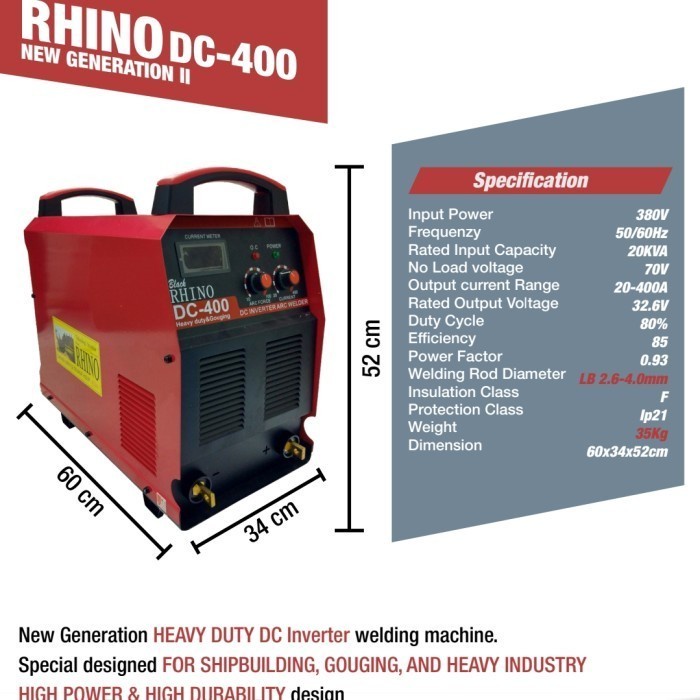 Jual RHINO MESIN LAS DC 400 HEAVY DUTY 3 PHASE - DC400 / DC 400A / DC400A | Shopee Indonesia