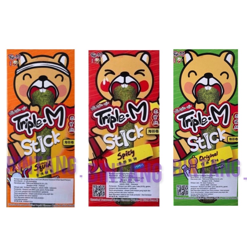 Jual Triple M STICK Roasted Seaweed / original / Spicy / grilled squid ...