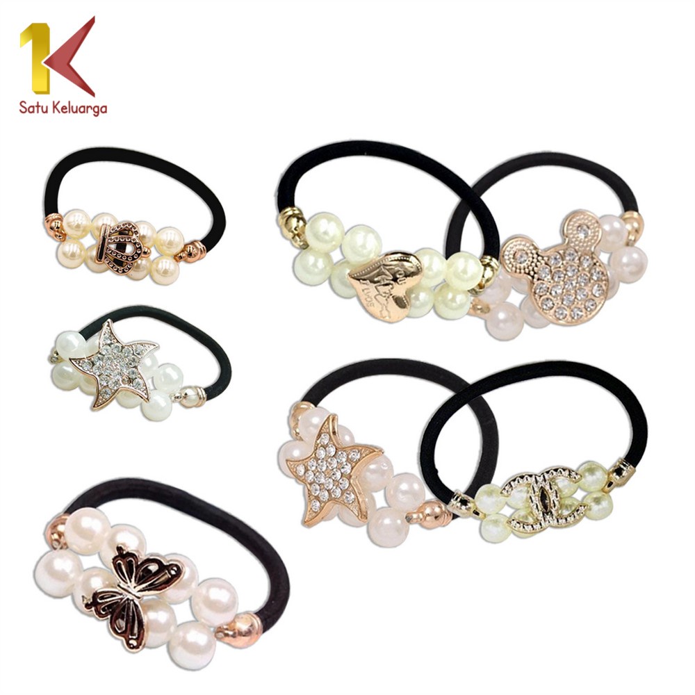 Jual Satu Keluarga Karet Ikat Rambut Mutiara C216 Ikat Rambut Korean ...