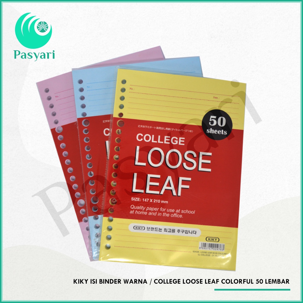 Jual Kiky Isi Binder warna College Loose Leaf colorful 50 lembar ...