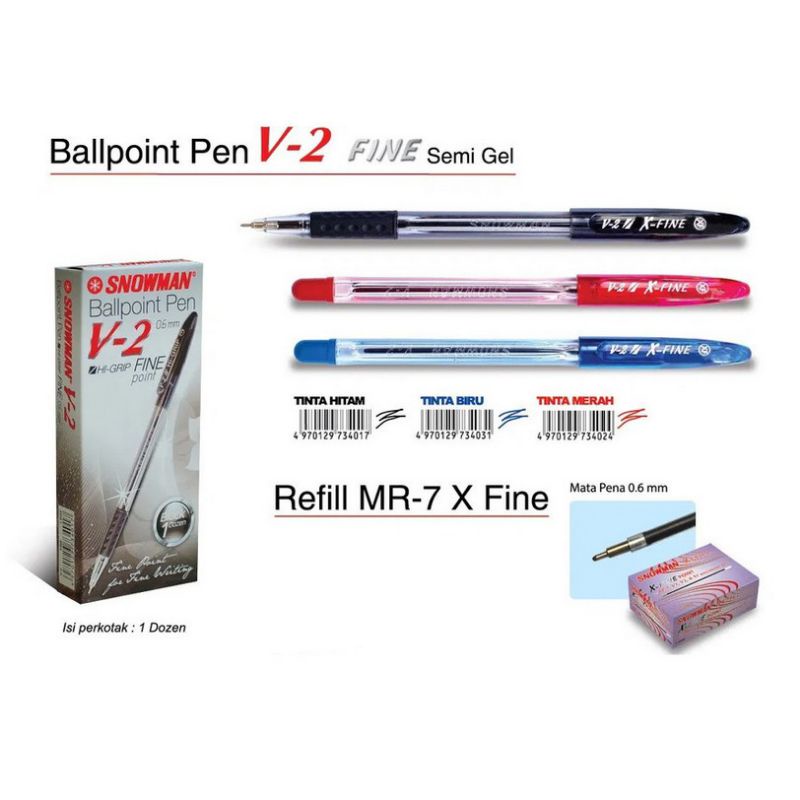 Jual Pulpen Snowman V-2 Semi Gel Fine ( 1pak/12pcs ) | Shopee Indonesia