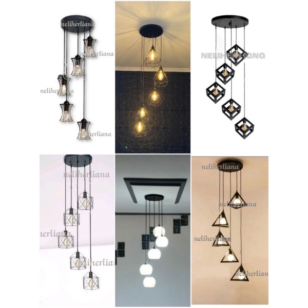 Jual Lampu gantung void tangga 5 in1 minimalis+bohlam 5 pcs | Shopee ...