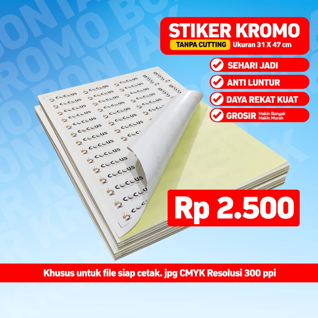 Jual Cetak Stiker Kromo A3+ / Cetak Stiker Bontak A3+ | Shopee Indonesia