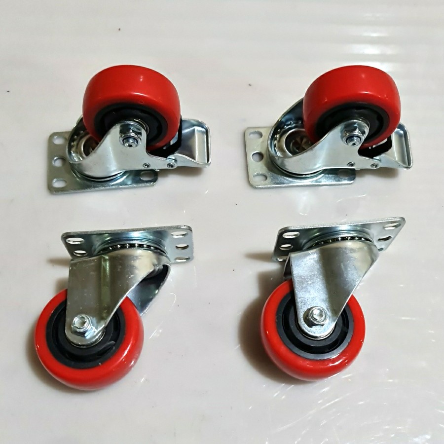 Jual Roda Troli Germany Pu Merah Medium Duty 3 inch (2 Putar +Rem 2 ...