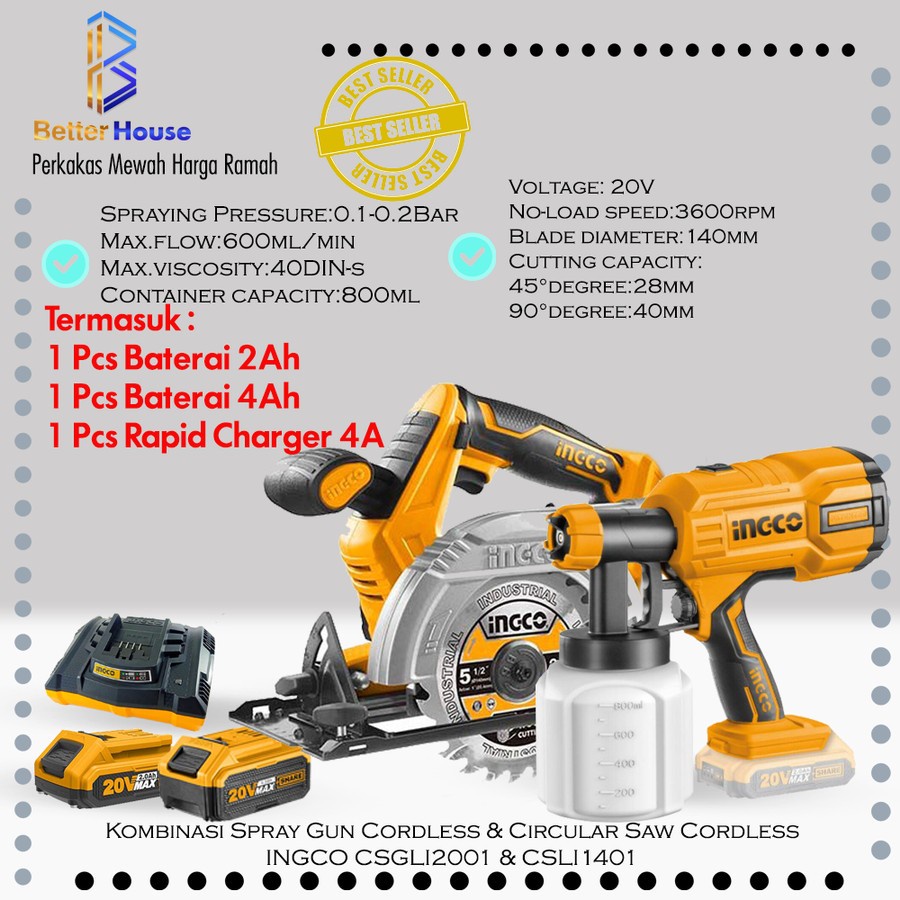 Jual SPRAY GUN CORDLESS INGCO CSGLI2001 CIRCULAR SAW CORDLESS CSLI1401 ...