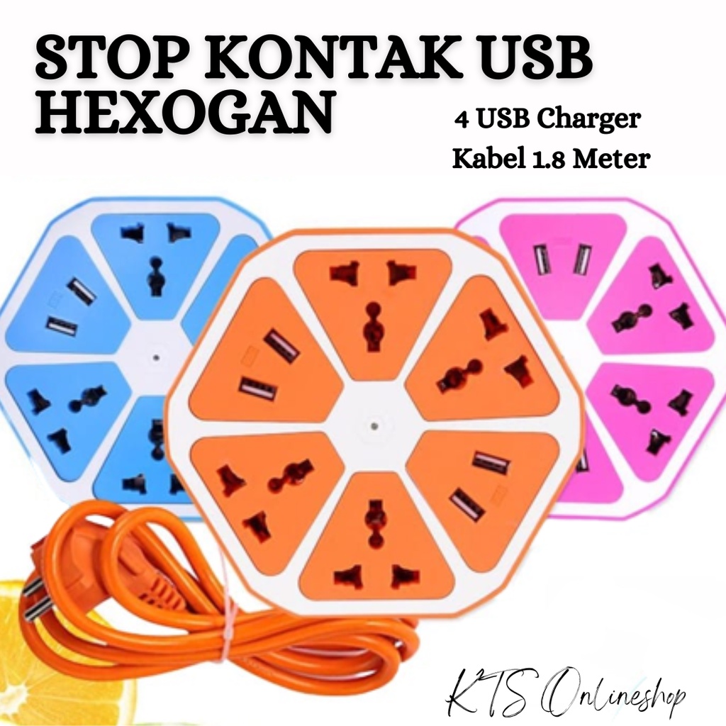Jual STOP KONTAK JERUK / STOP KONTAK USB HEXOGAN / COLOKAN SEGI ENAM ...