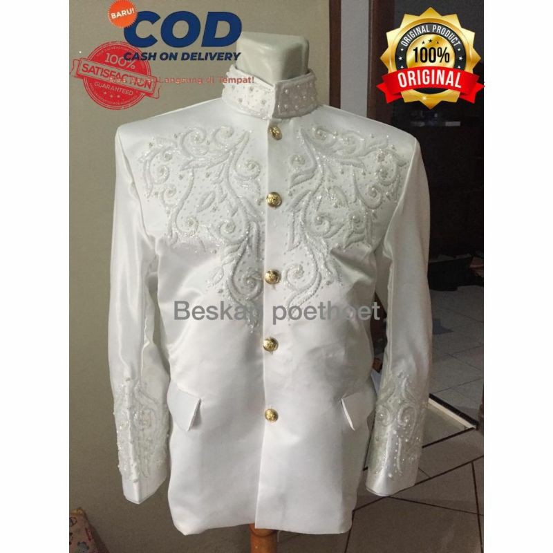 Jual Jas Basofi pengantin putih akad payet set peci celana | Shopee ...
