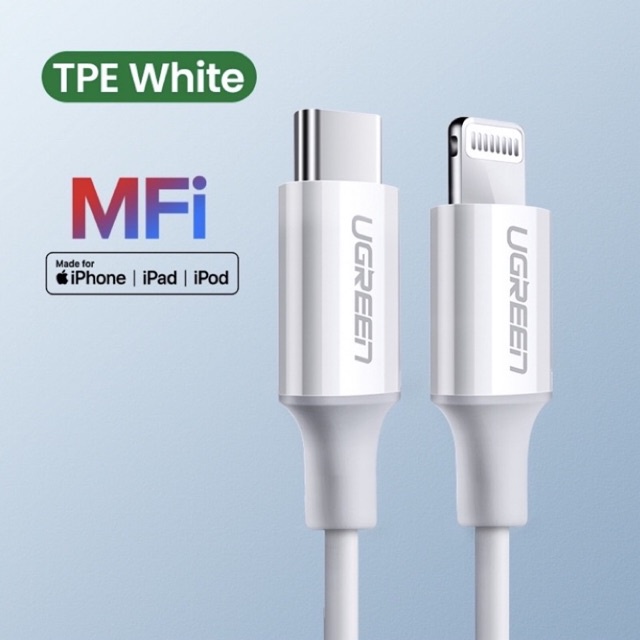 Jual UGREEN MFi USB Type C to Lightning Cable for iPhone (WHITE 0,5M) | Shopee Indonesia