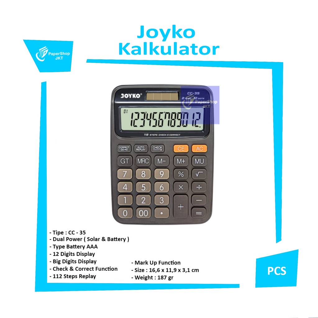 Jual JOYKO - Calculator - Kalkulator CC-35 - 12 Digits - Check Correct | Shopee Indonesia