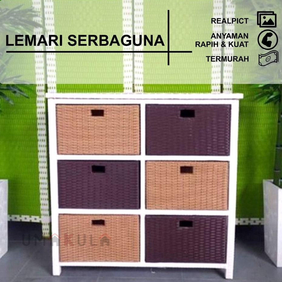 Jual Rak Lemari Rotan Sintetis 6 Laci Buffet Bufet Penyimpanan ...