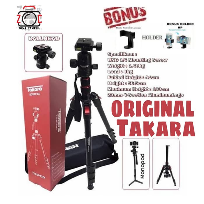 Jual Tripod Takara Rover 66 Travel 2in1 Monopod Ballhead Traveling 666 ...