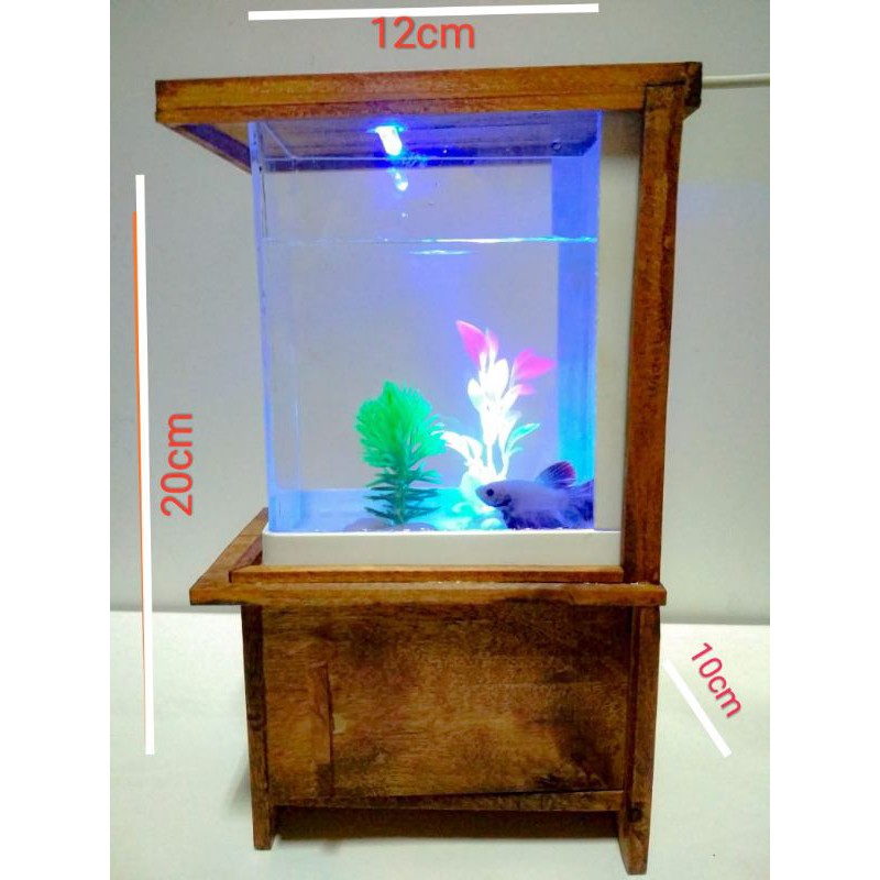 Jual aquarium mini ikan cupang.+ meja kayu | Shopee Indonesia