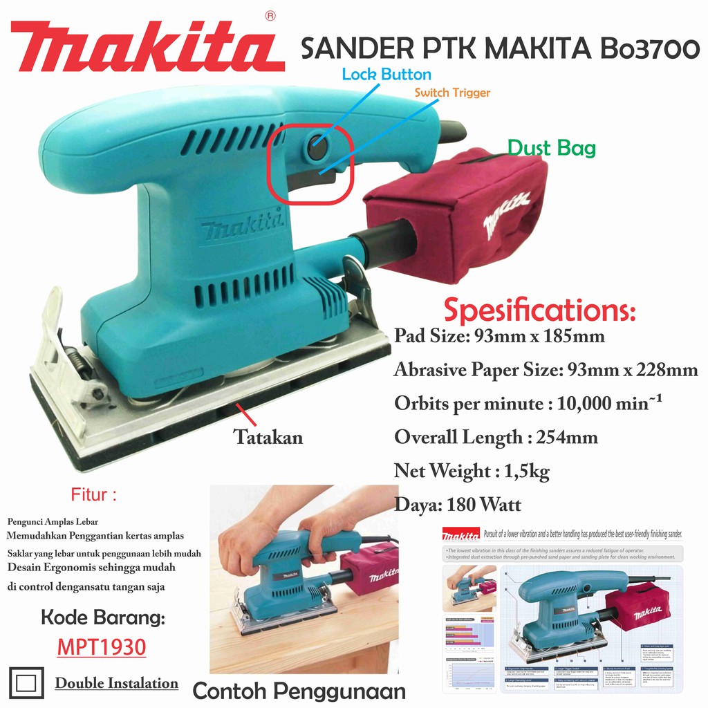 Jual Mesin Amplas Sander Finishing Sander Makita BO3700 | Shopee Indonesia