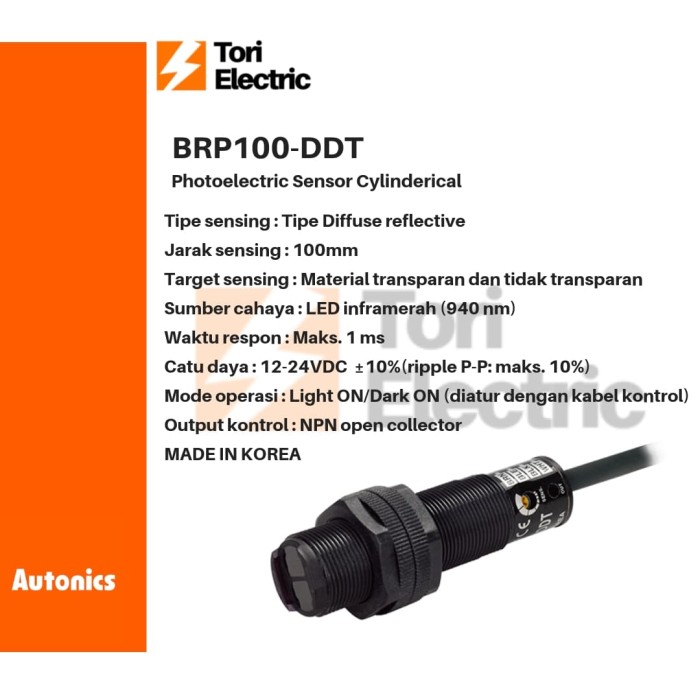 Jual AUTONICS BRP100-DDT CYLINDERICAL PHOTOELECTRIC SENSOR 100% ORI ...