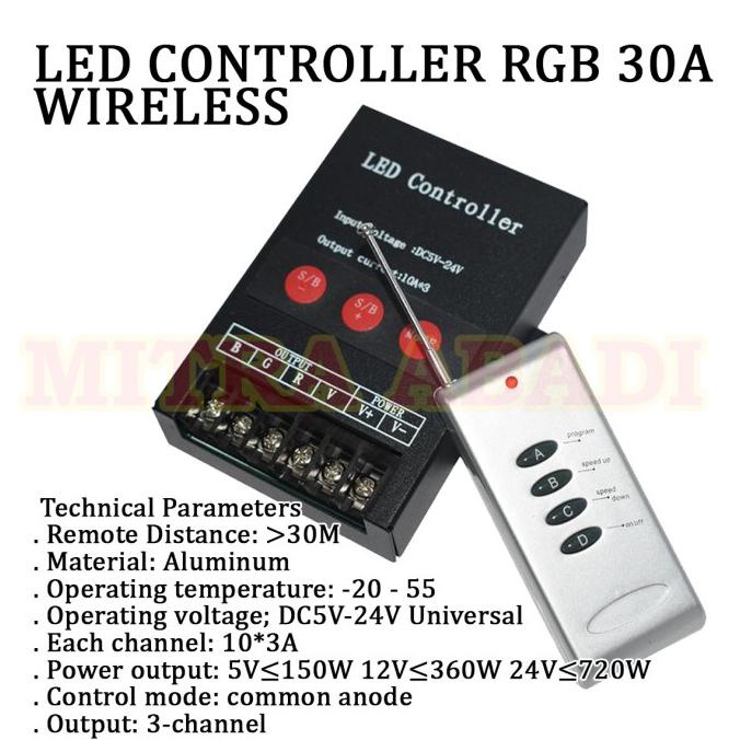 Jual LED Controller Aluminium LED Strip RGB DC 5-24V 30A + Remote ...