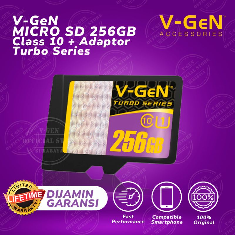 Jual MicroSD V-GeN Turbo 256GB + Adapter Class 10 Memory Card Micro SD ...