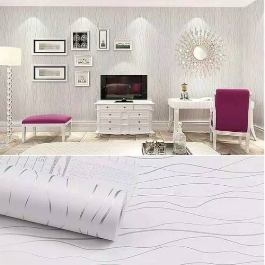Jual Wallpaper Dinding Ukuran 45 Cm X 10 M Motif Salur Silver Putih