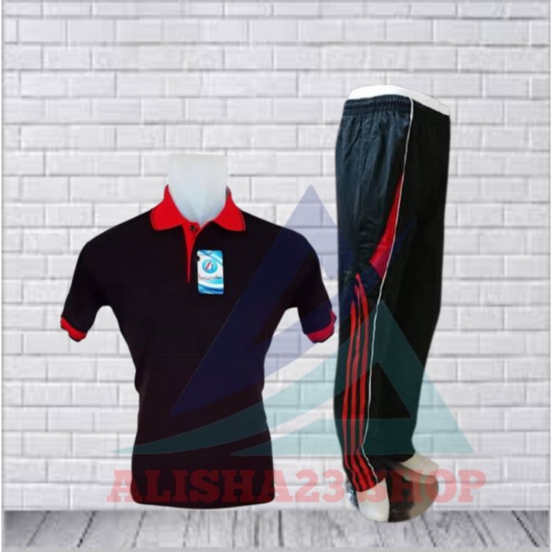 Jual Setelan Kaos Berkerah Lengan Pendek hitam merah/Set pakaian pria ...