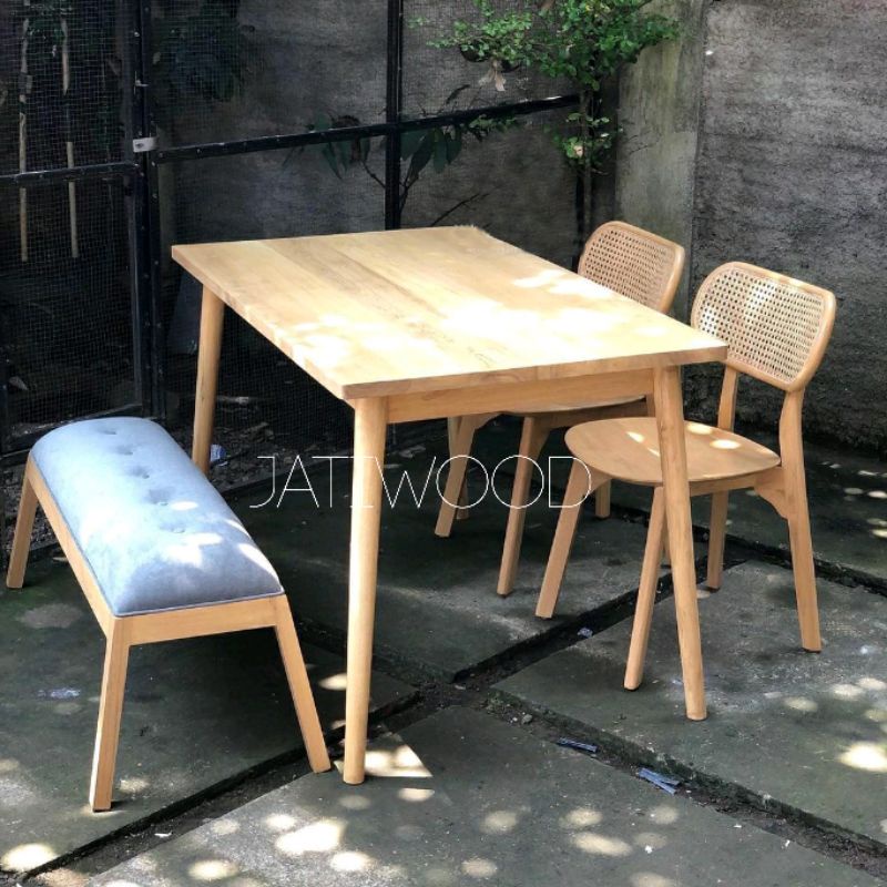 Jual Set meja makan kayu jati minimalis terbaru, kursi rotan bench Jepara | Shopee Indonesia
