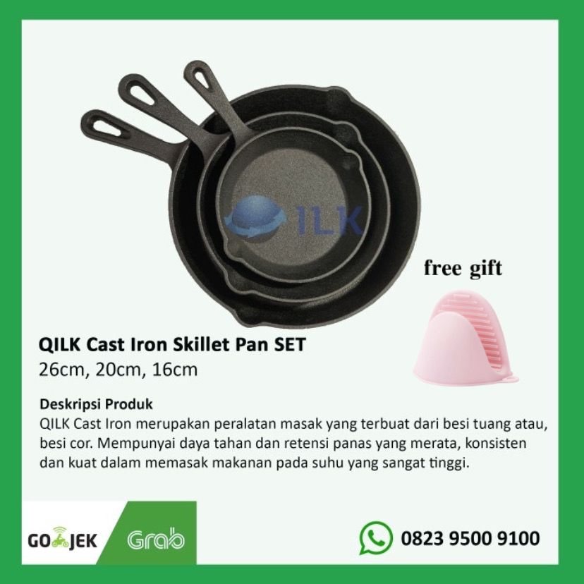 Jual Cast Iron Skillet Set Panci Besi Cor 26cm, 20cm, 16cm | Shopee ...