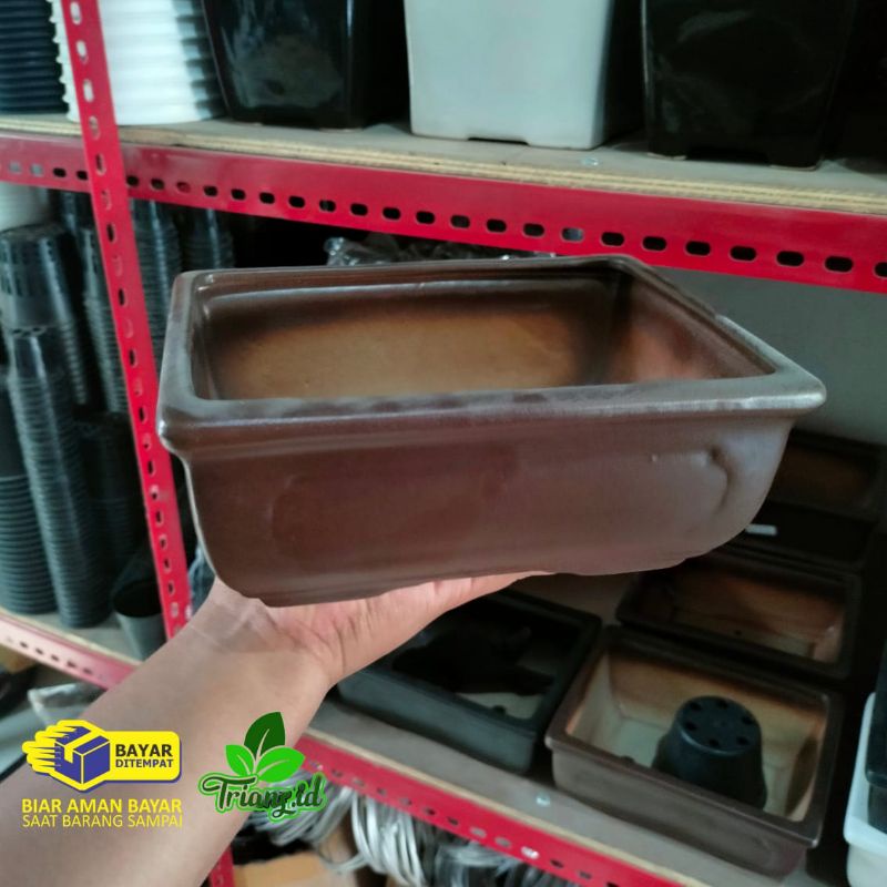 Jual pot bonsai keramik ceper, bentuk persegi panjang warna coklat ...