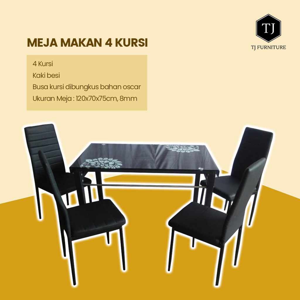 Jual Meja Makan 4 Kursi / Meja Kaca / Dining Table - Pevita - Hitam | Shopee Indonesia