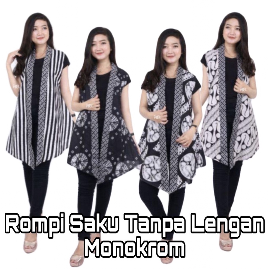 Jual ROMPI SAKU TANPA LENGAN Batik Warna Monokrom Hitam Putih Vest TL ...