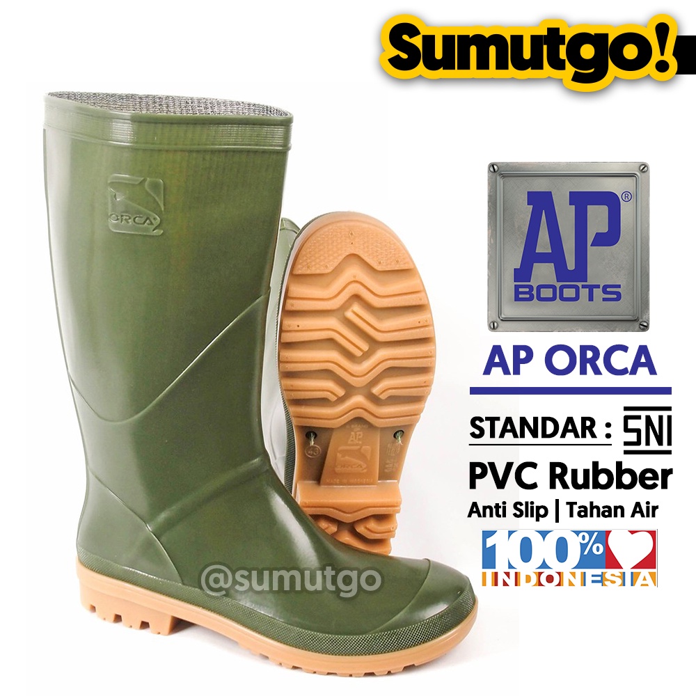 Jual AP Boots ORCA Hijau Sepatu Karet PVC Boot Hujan Tinggi Anti Air ...